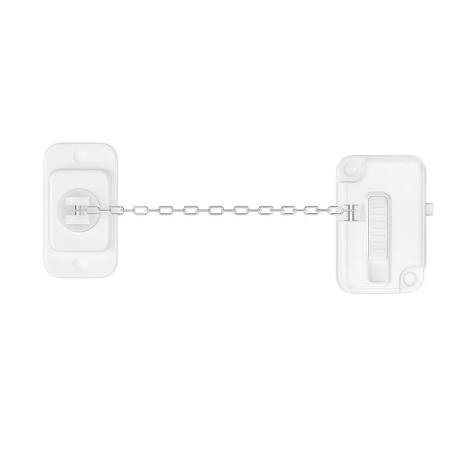 Цепной замок для окон и дверей для защиты детей с регулируемой длиной, белый цвет, длина цепи 20 см, без ключа, механизм защиты от детей, установка клеевым лентой или винтами, в комплект входят замок с клеевым основанием, цепь, четыре винта, материал ABS