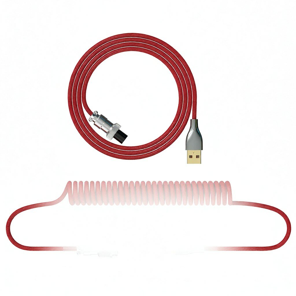 USB to Type-C Keyboard Coiled Cable Detachable Mechanical Keyboard Coiled Cable with Metal Aviation Connector Nylon Red Pink Blue White Black Purple 1.4M 1.5M 1.7M 1.8M 2.1M 2.2M 1 Set of cable