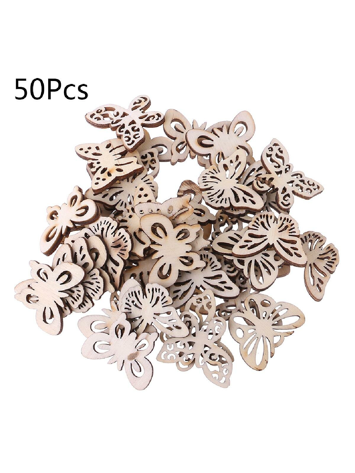 50 штук ломтиков натурального дерева в форме бабочки для креативного деревянного орнамента H
