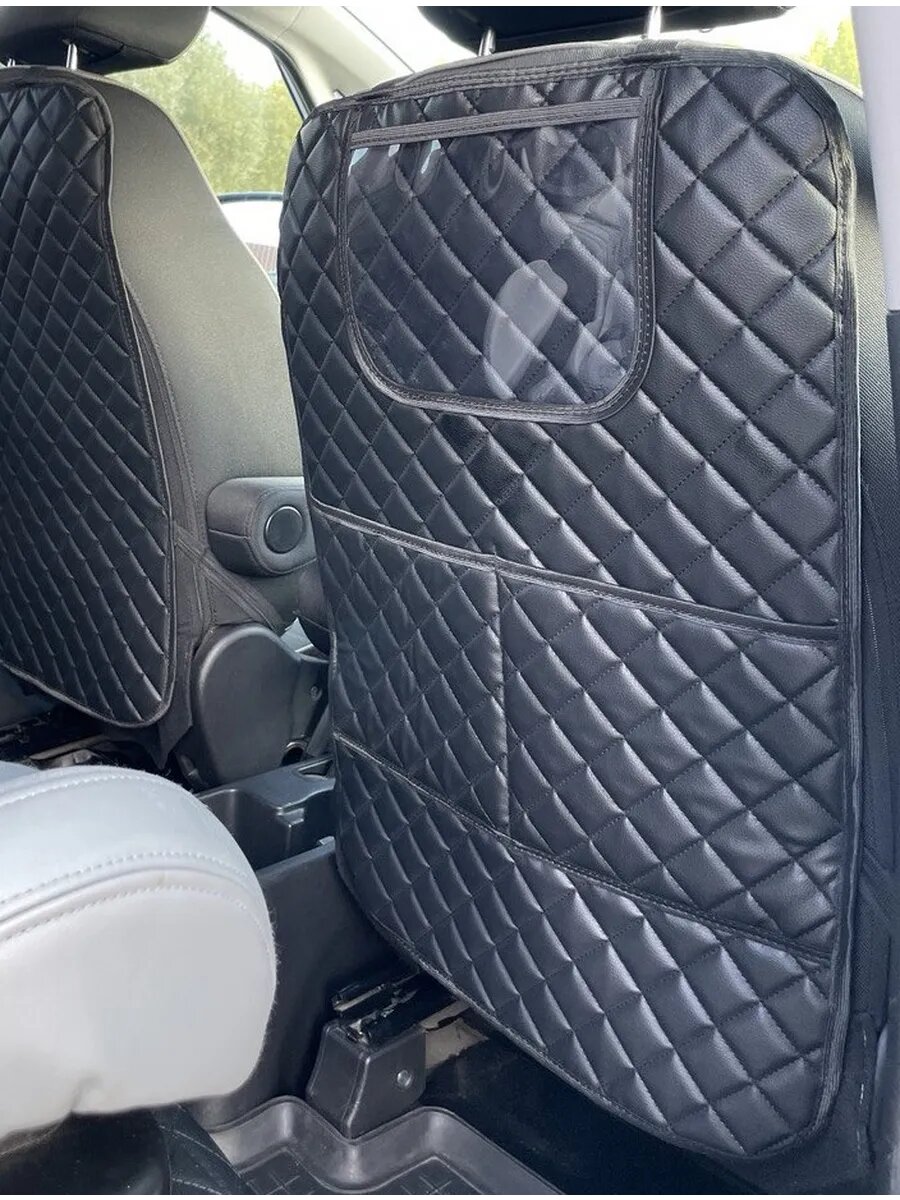 Защитная накидка на сиденье автомобиля от детей из экокожи, с двумя карманами и сенсорным окошком для телефона, 65х45 см