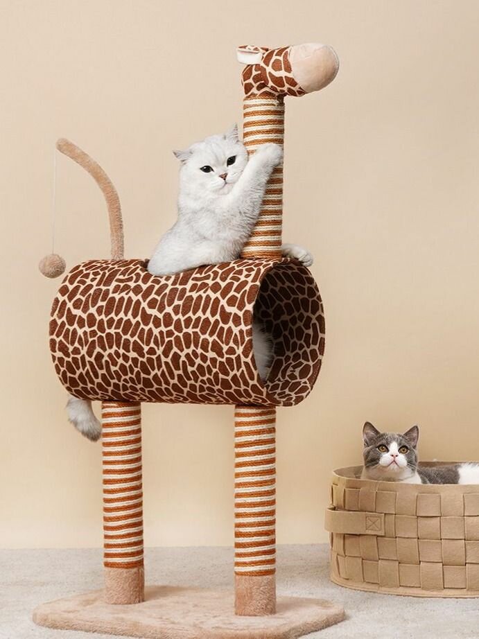 Каталка для кошек "Zeze Giraffe", домик, джутовая обмотка, коричневый
