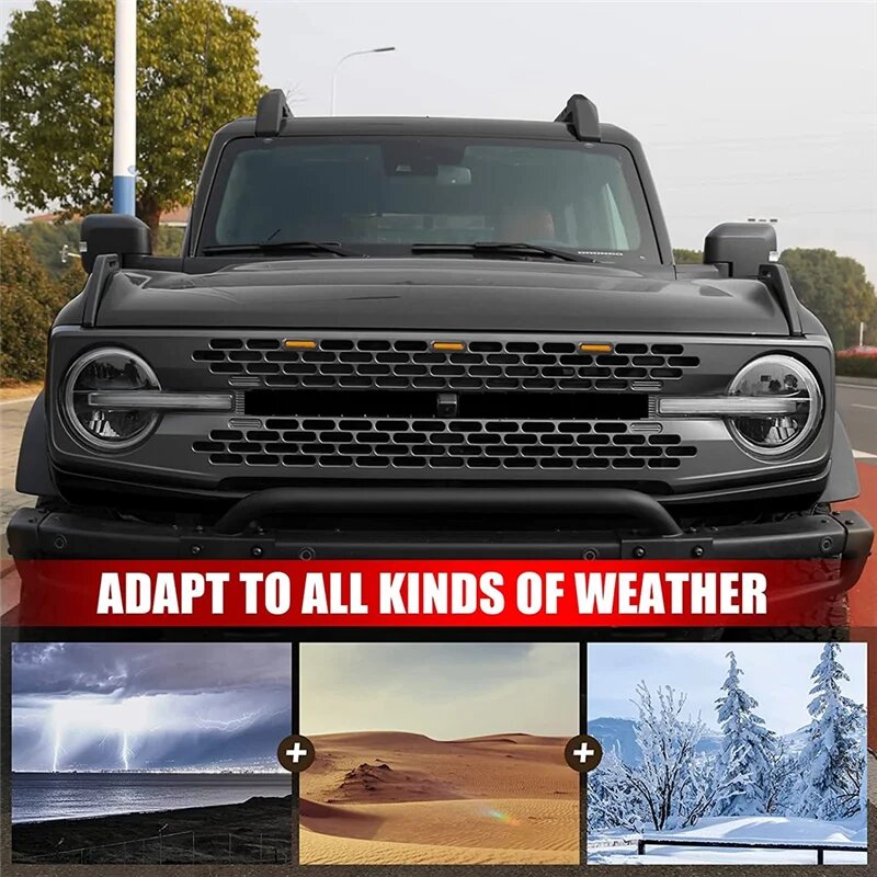 N68R--Светодиодные фонари на решетке для Ford Bronco 2021 2022 2023 2/4-дверные дымчатые черные лампы на решетке, комплект запасных частей Bronco, светодиодный светильник на решетке