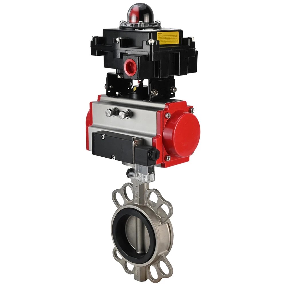 Затвор дисковый поворотный DN. ru 304-304-EPDM-2W-Fb-H Ду100 Ру16, корпус - нержавеющая сталь 304, диск - нержавеющая сталь 304, уплотнение - EPDM, с пневмоприводом DA-083, пневмораспределителем PND1-S2EM-52-2-T08-220VAC и БКВ LSB-510-02ExM12-250