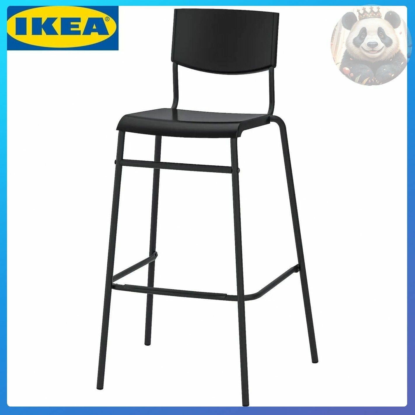 Барный стул со спинкой IKEA STIG, черный/черный, 63 см