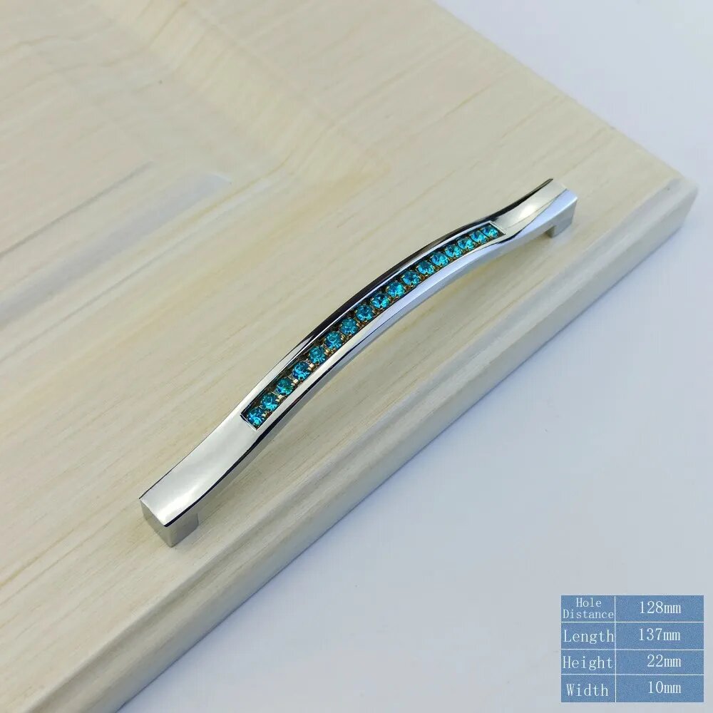 Хрустальные ручки для мебели, набор из 1 штуки Light Blue 128mm