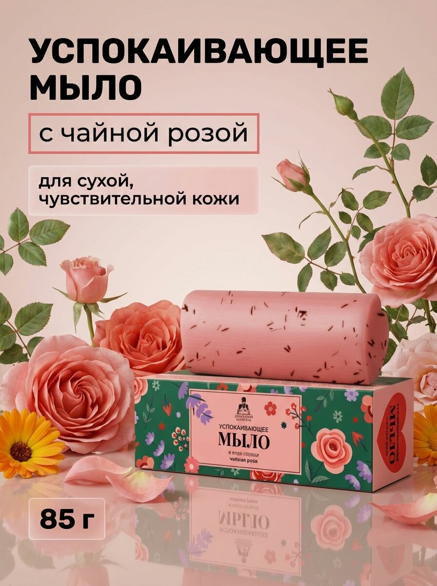 Мыло для лица и тела сердце Чайная роза натуральное органическое для сухой чувствительной кожи увлажняющее успокаивающее, 85 г