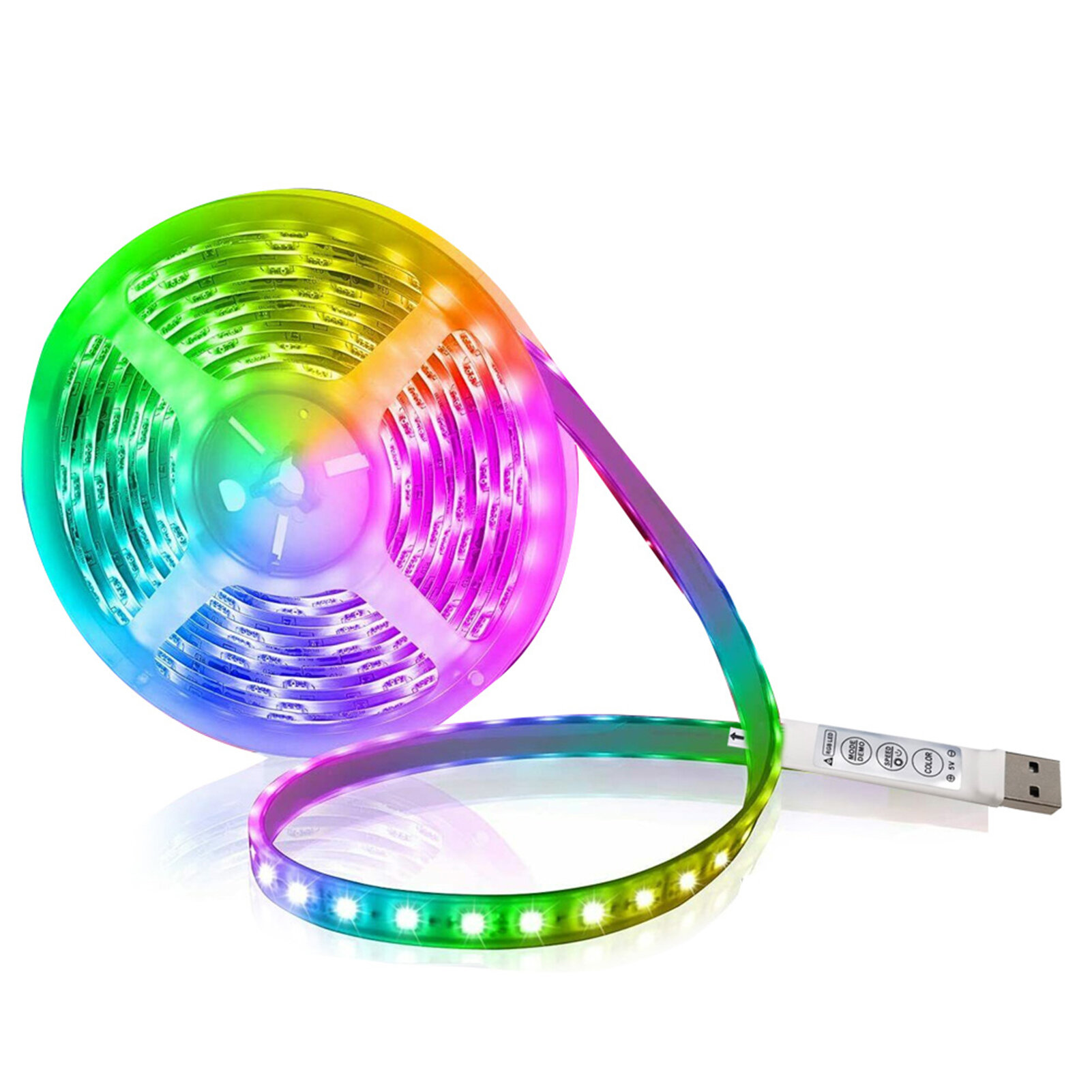 LED лента светодиодная USB RGB гибкая канальная лампа Мини 3 кнопки разрезная самоклеящаяся для дома вечеринки декора ресторан КТВ клуб DIY, длина 0.5м, 1м, 2м, 3м, 4м, 5м, 10м, источник света 18 светодиодов/метр, контроль кнопкой, вход USB DC5V, выход