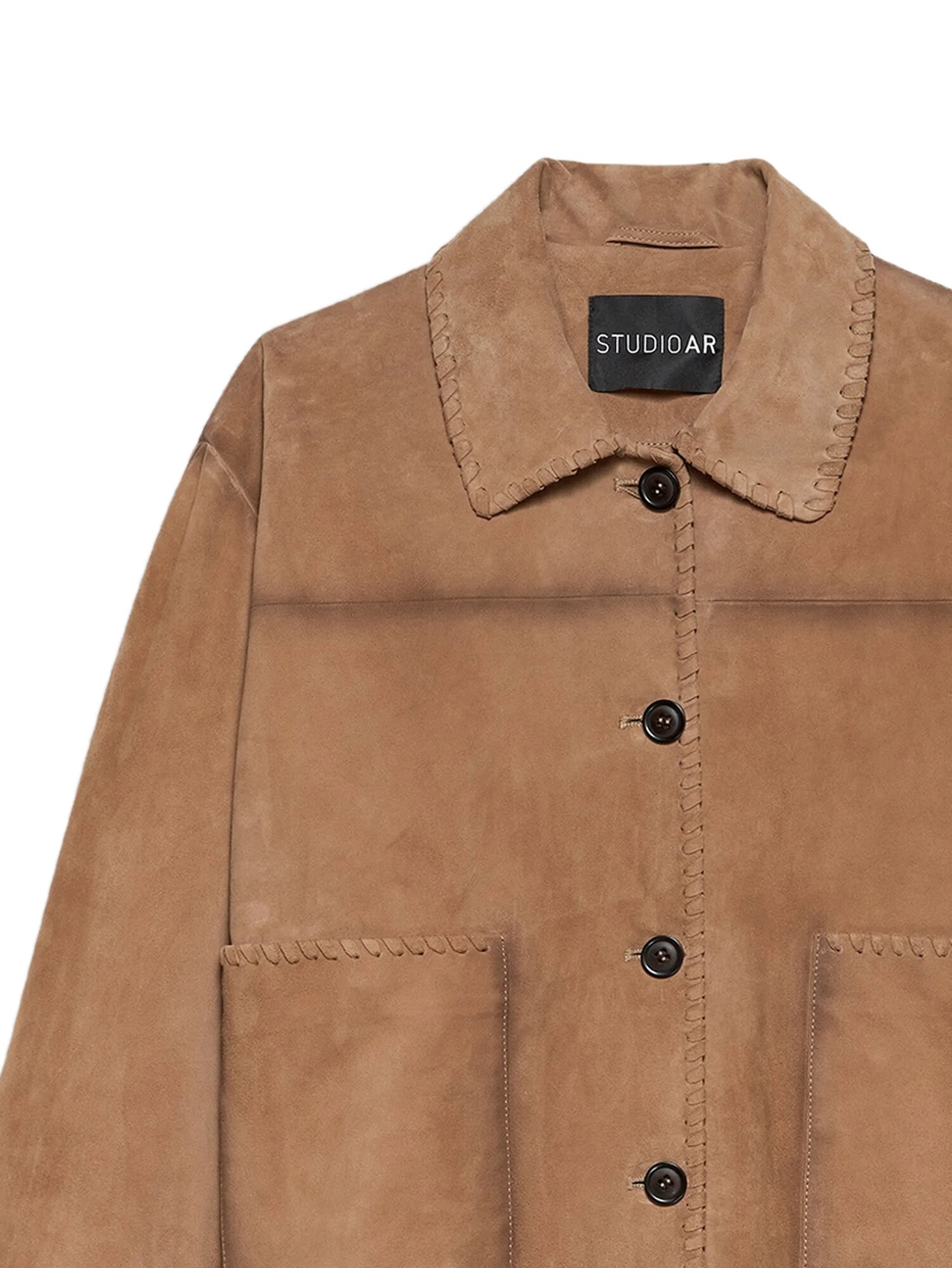 Куртка STUDIO AR Long-sleeve suede-leather jacket, размер 38, коричневый — фото 1