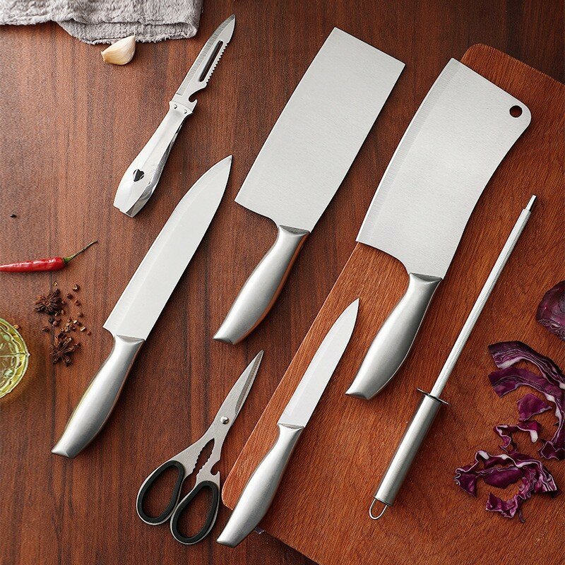 Набор ножей из нержавеющей стали, нож для нарезки, нож для резки костей, нож для фруктов, в наличии, оптовый набор кухонных ножей, 8 предметов, полный набор подарочных ножей