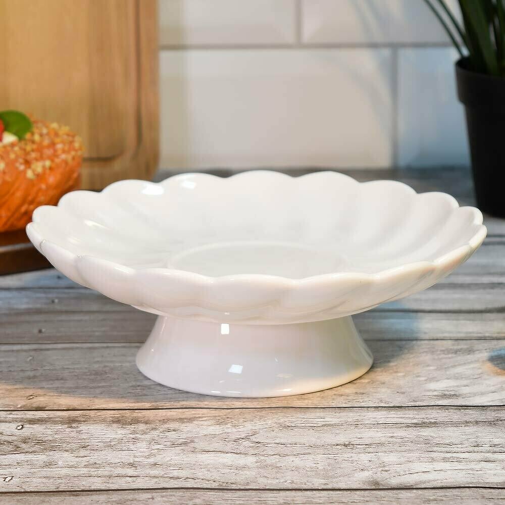 Фруктовница керамическая BONJART 20 см на ножке, ваза для фруктов и овощей, белая, для сервировки и презентации