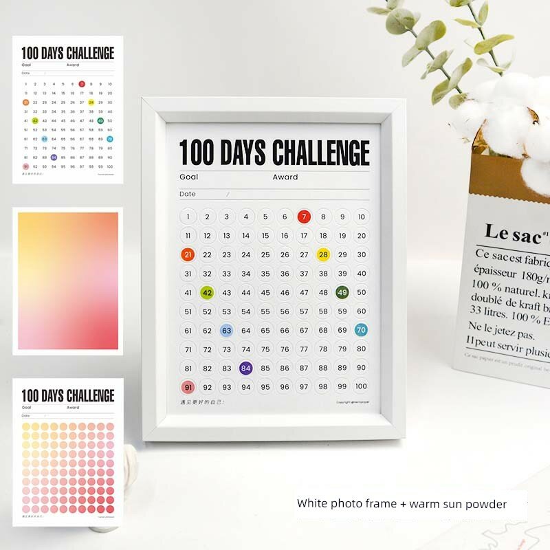 Фоторамка-подставка для отслеживания достижений на 100 дней, трекер формирования привычек и самодисциплины на 100 дней,