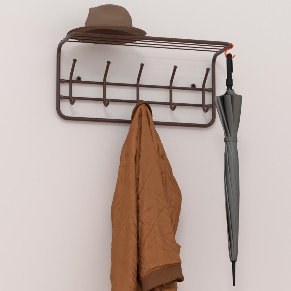 Вешалка настенная с полкой 60, сталь, коричневая, 5 крючков, для прихожей