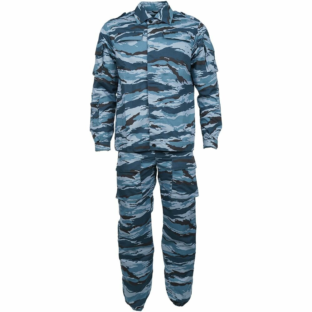 Форма (костюм форменный) охранника (сотрудников охраны ЧОП). Камуфляж синий камыш, ткань Рип Стоп (Rip Stop)