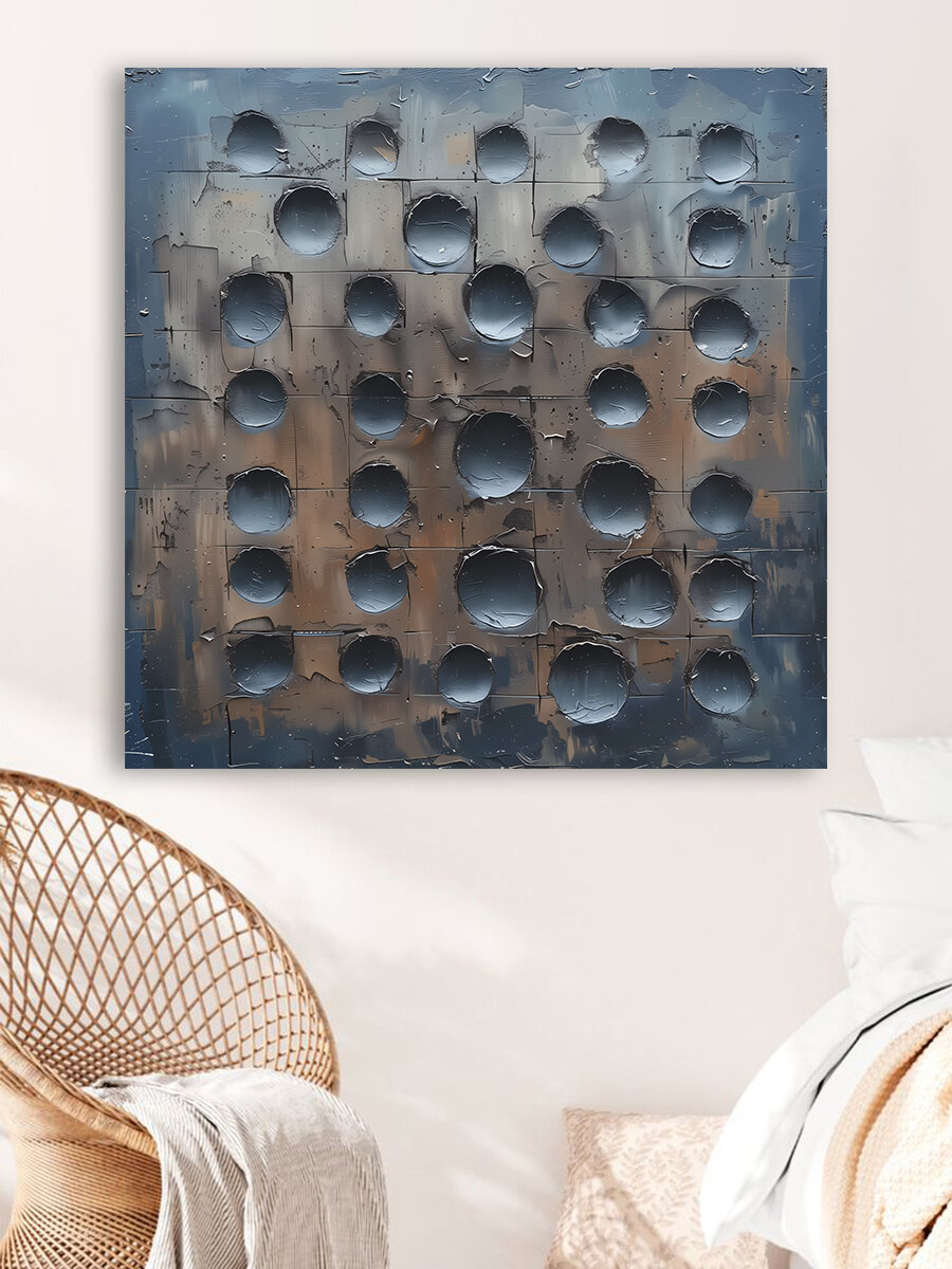 Картина на стену - "Абстрактный минимализм с эффектом 3D, бетон, штукатурка (картина плоская печать на холсте)" , 60х60 см.