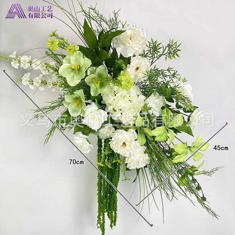 Готовый свадебный цветочный композиция в лесном стиле, белые и зеленые искусственные цветы, свадебное украшение, цветы для дорожки, искусственные цветы, цветочная композиция