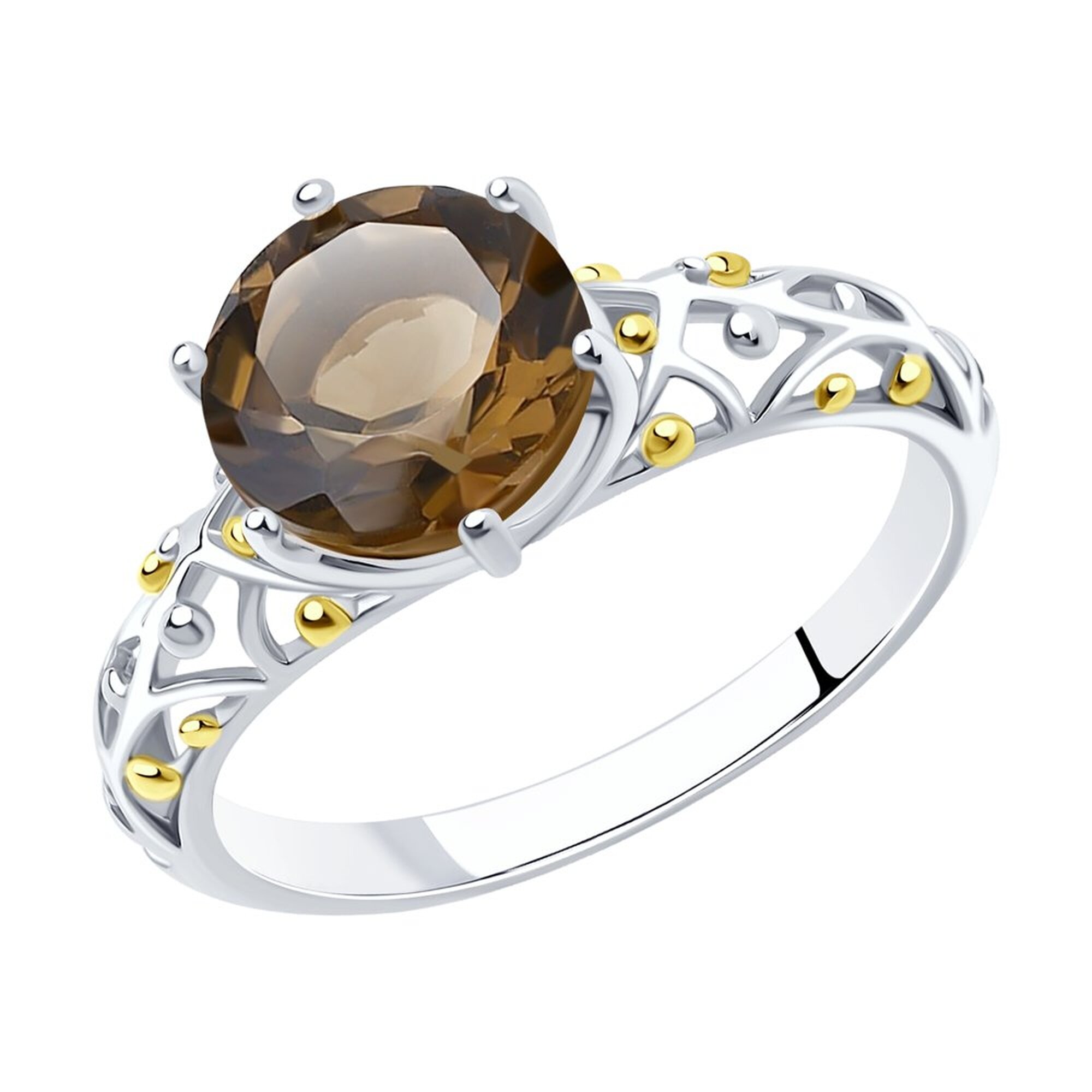 Кольцо, серебро, 925 проба, родирование, раухтопаз