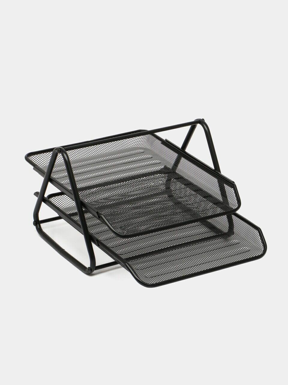 Лоток горизонтальный чёрный 2-х уровневый металлическая сетка