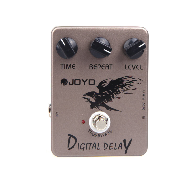 Joyo JF-08 Эффектный педаль для гитары Digital Delay True Bypass, диапазон времени задержки 25ms-600ms, напряжение 9V, ток 40mA, размер педали 11.8*8.7*3.8cm, вес педали 380g, размер упаковки 13*10*6cm, вес упаковки 417g, в комплект входят 1* Эффектная