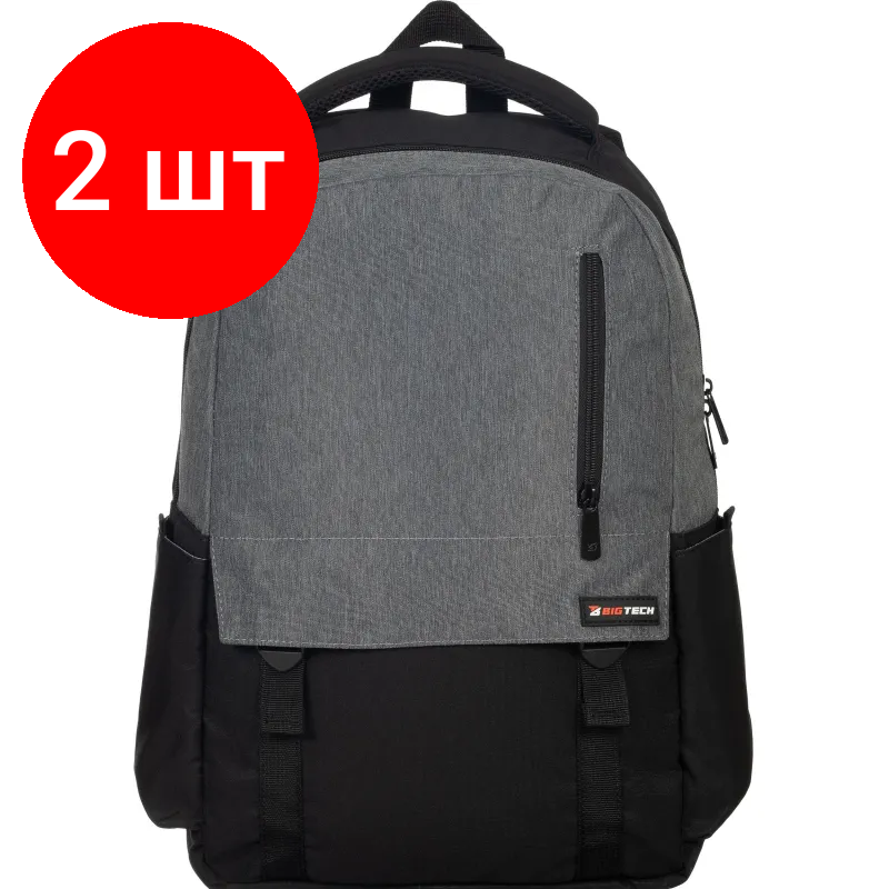Комплект 2 штук, Рюкзак для ноутбука BigTech Special 15.6 LBP-BT-02BKGR, черно-серый