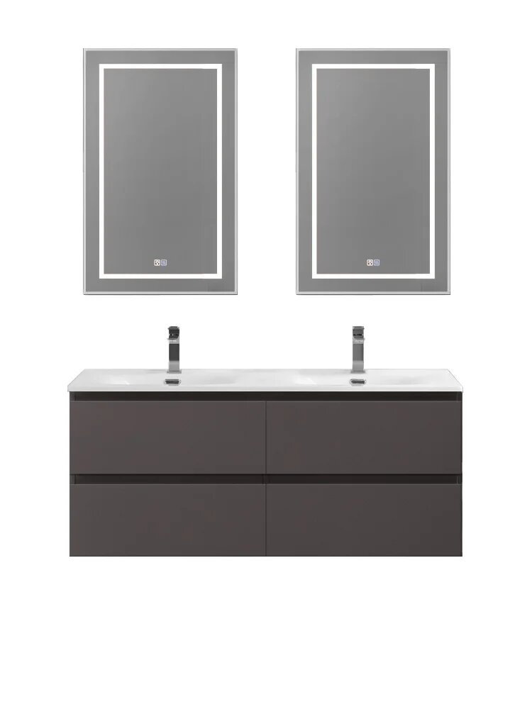 Мебель для ванной комнаты BelBagno Kraft 120 подвесная, матовая темно-серая, раковина bb-8099-120-2, для двоих