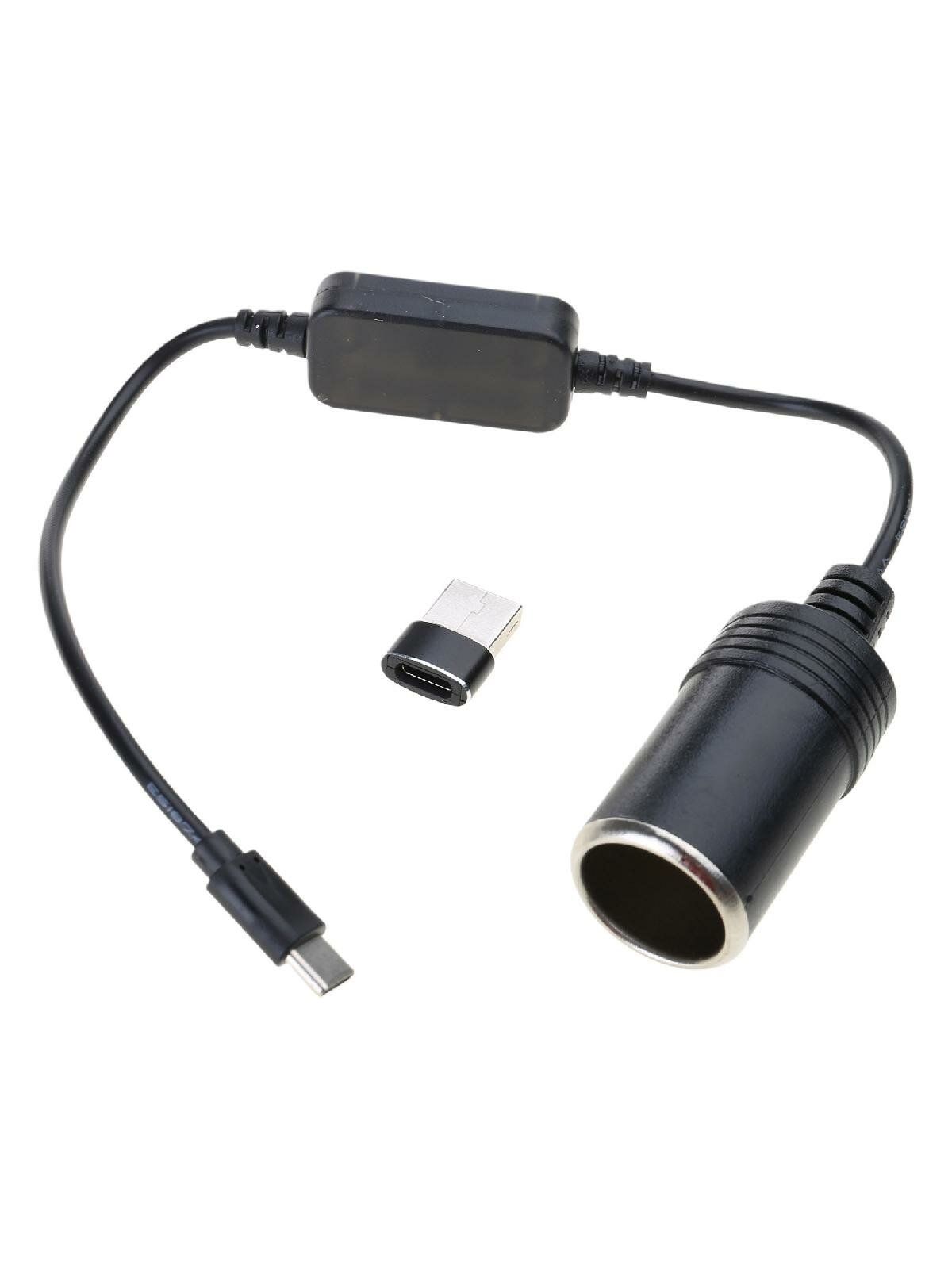 Портативный преобразователь USB C в розетку автомобильного прикуривателя 5 В к адаптеру 12V