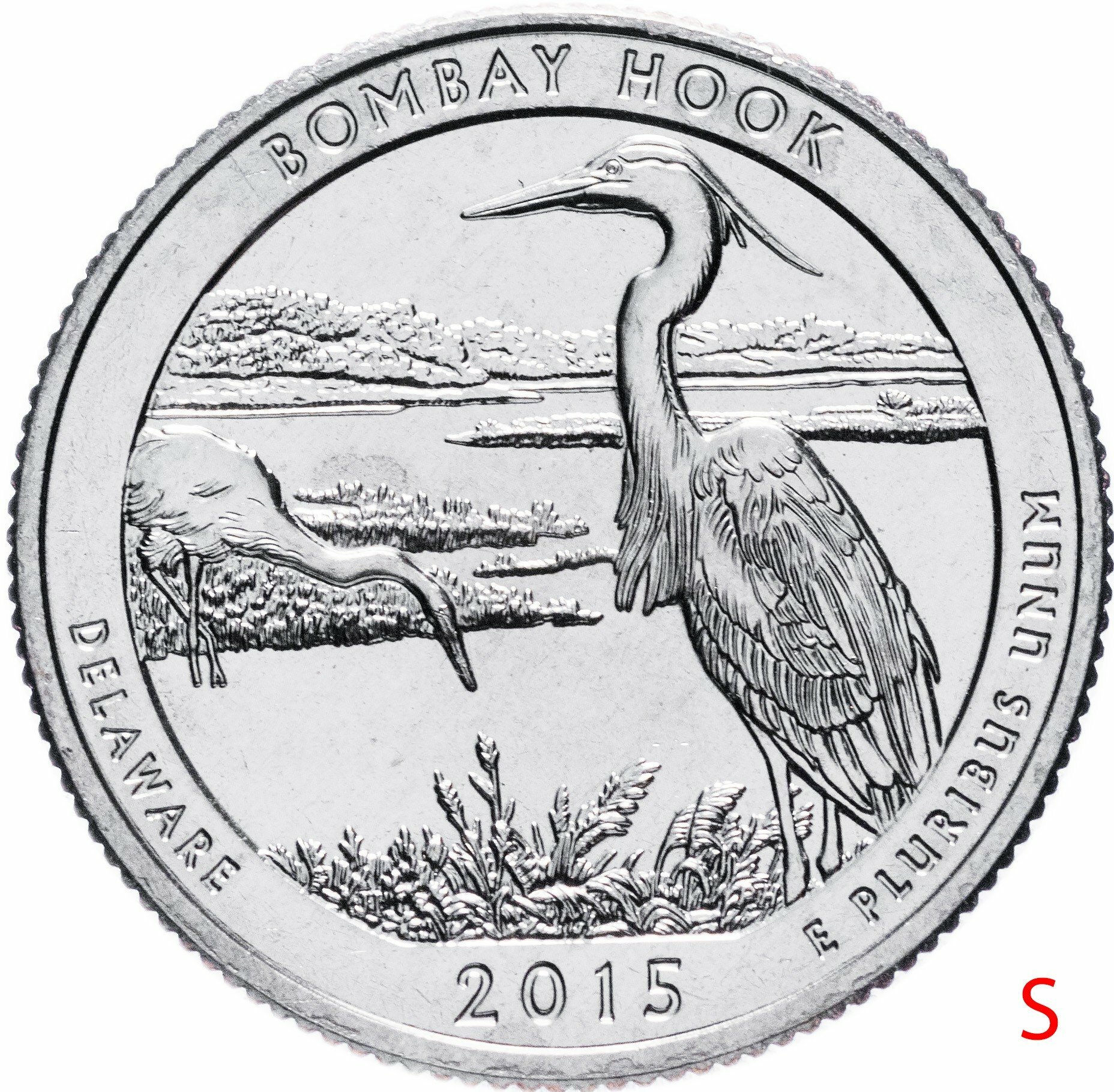 США 1/4 доллара 25 центов, квотер 2015 S — "Национальный заповедник Бомбей-Хук" 29-й парк, Медь, в сохранности UNC