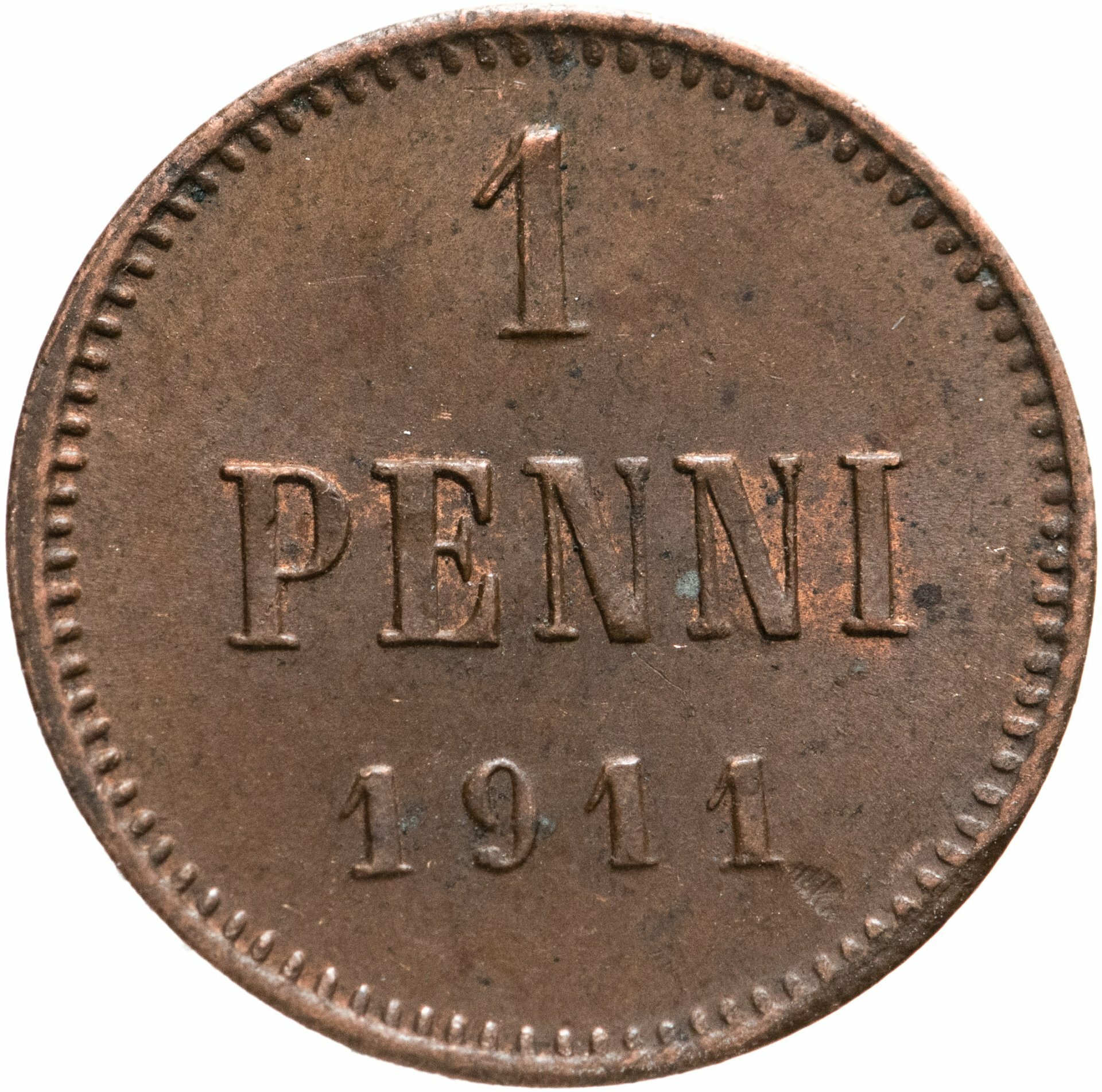 1 пенни penni 1911 Российская Финляндия, Медь, в сохранности XF