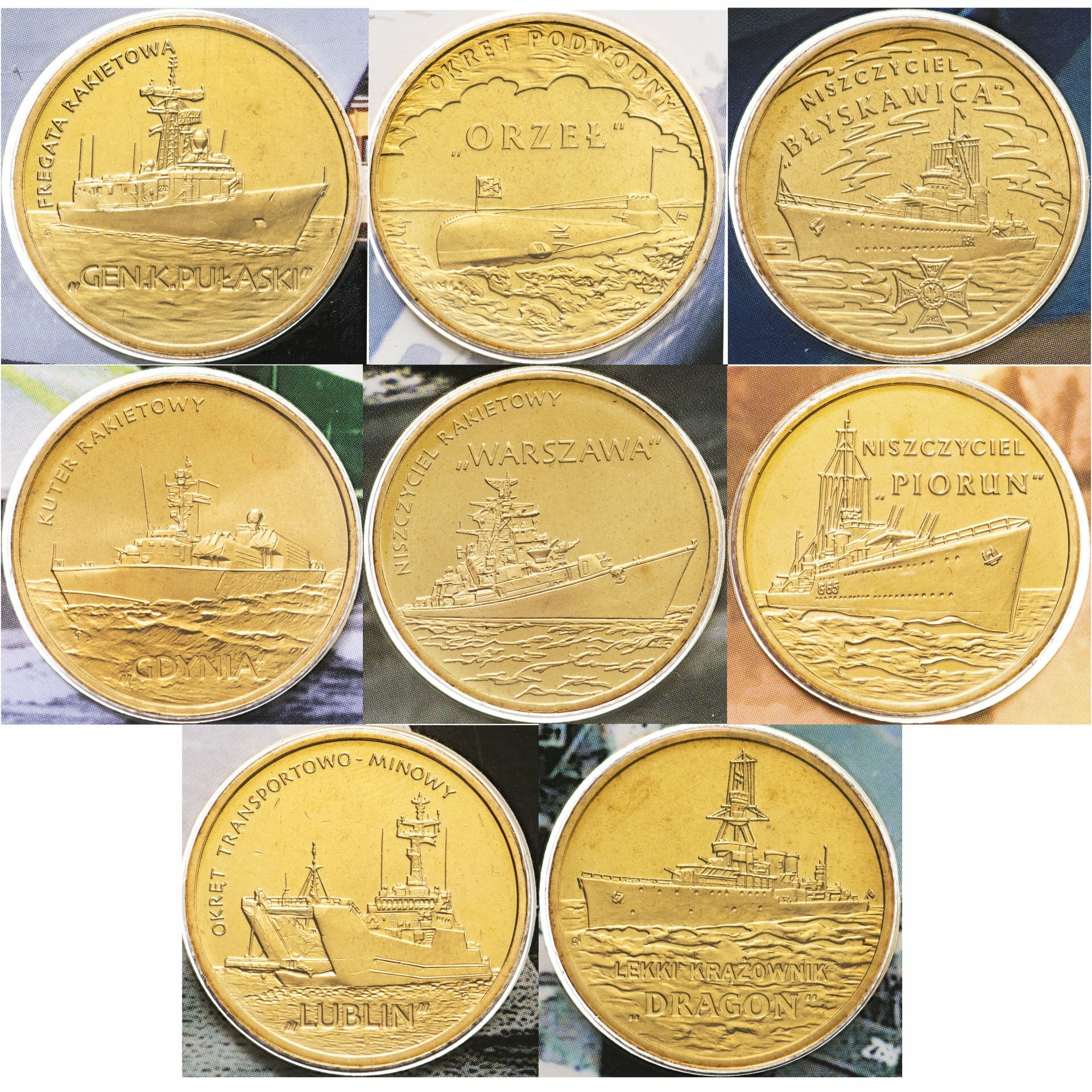 Польша набор 2 золотых 2012-2013 "Подлодки" из 8 монет, Алюминиевая бронза, в сохранности UNC