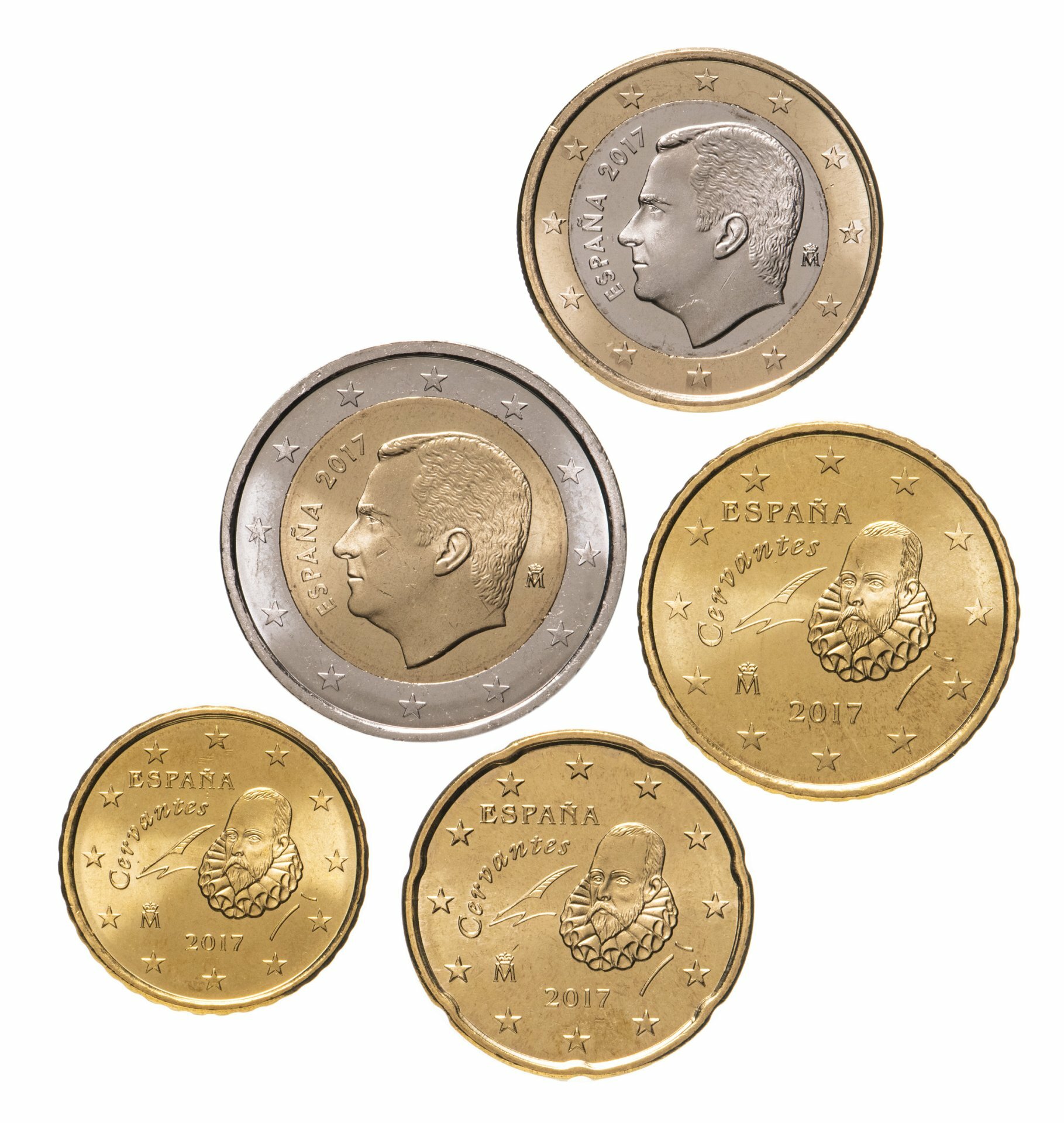 Испания полный набор монет евро для обращения 2017 8 штук, Биметалл, в сохранности UNC