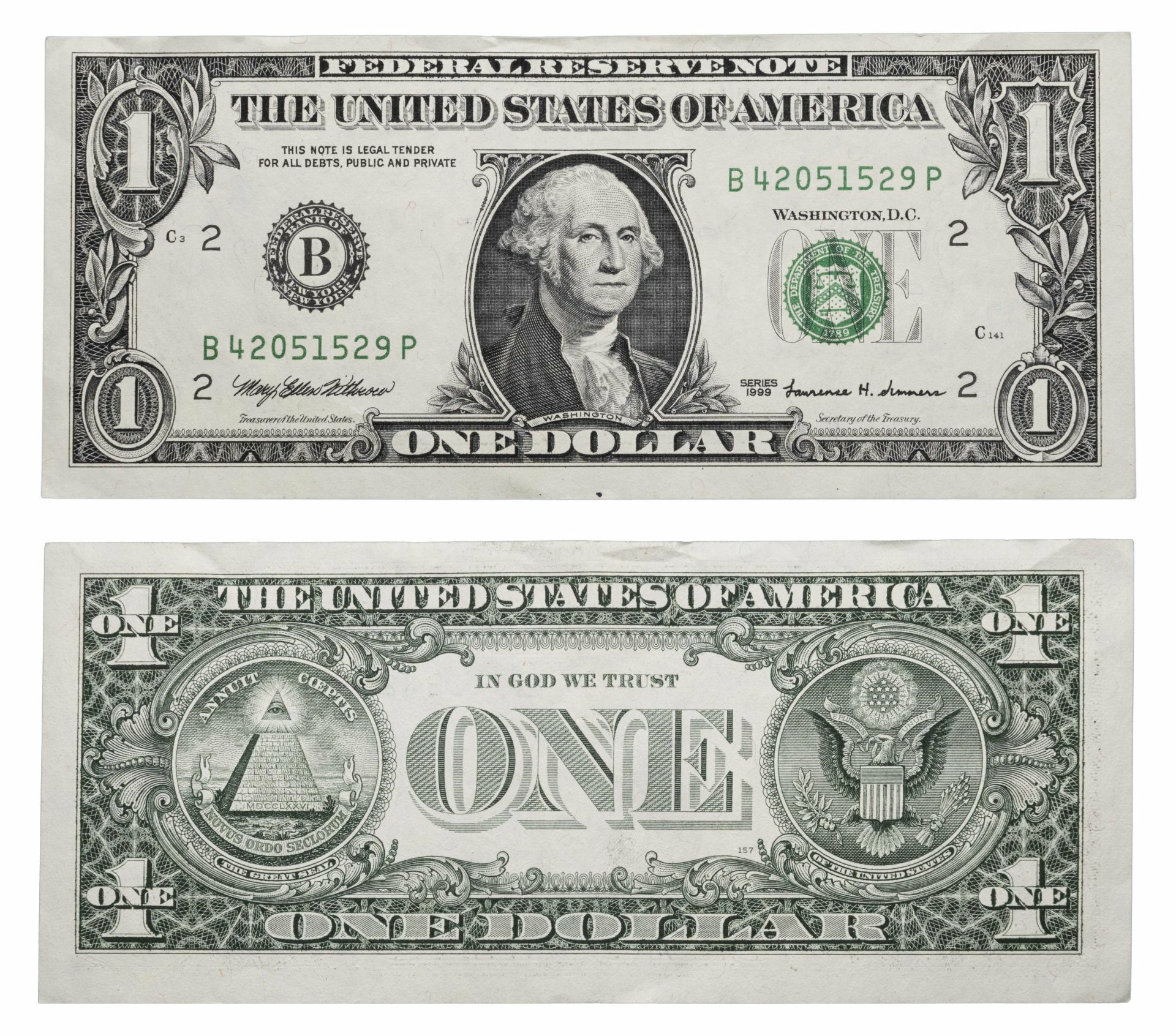США 1 доллар 1999 год Pick 504 B-Нью Йорк