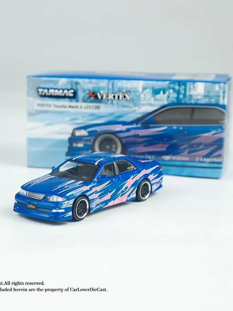 Машинка Tarmac Works TW 1/64 VERTEX Toyota Mark II JZX100 Blue Metallic Die-cast Alloy Car Model Collection Display Gift