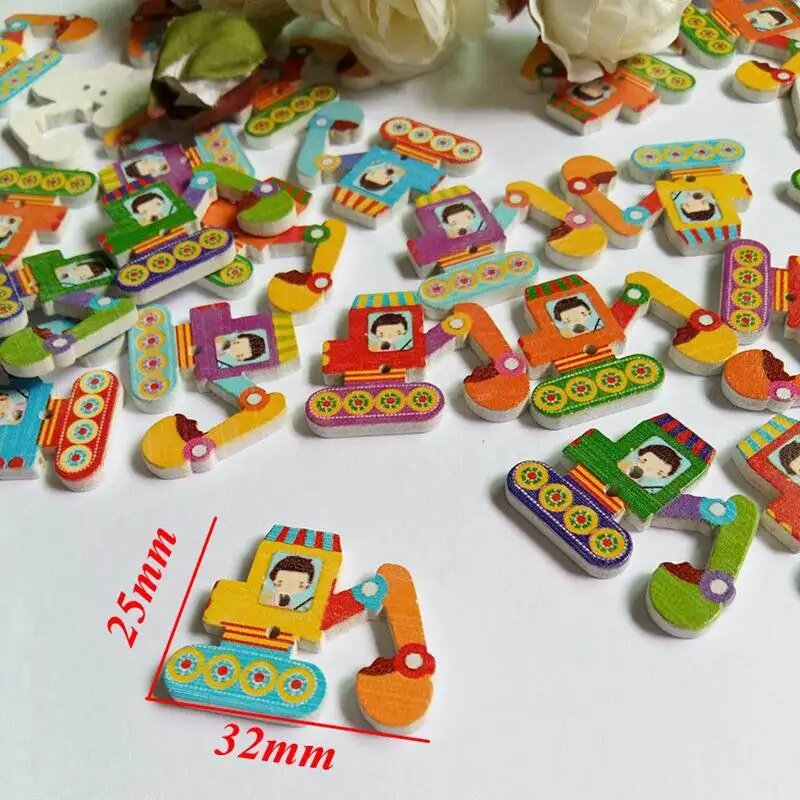 30 шт, детские деревянные пуговицы с мультяшным рисунком