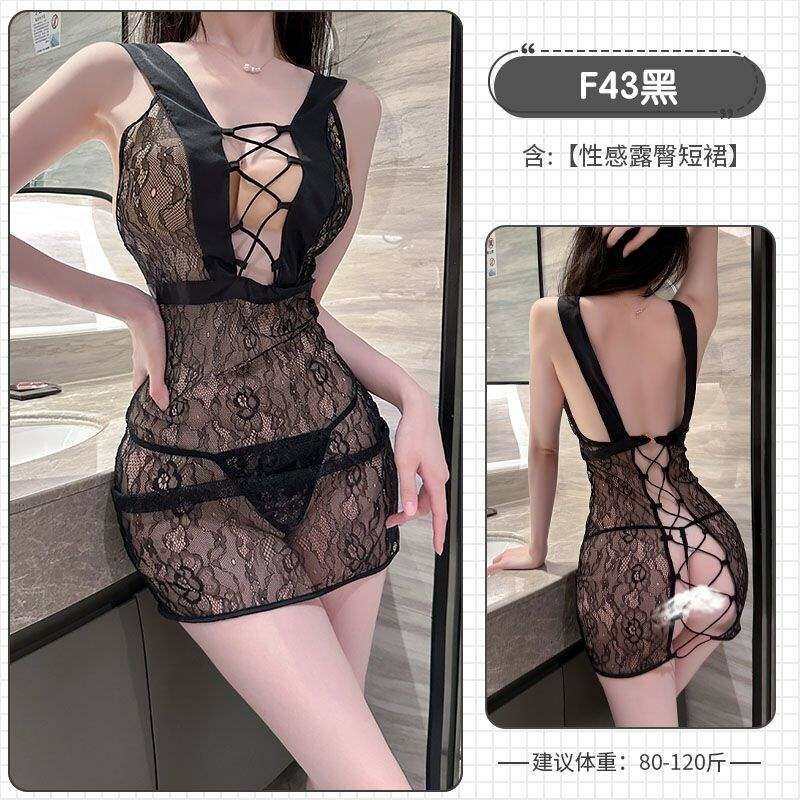 Сексуальное нижнее белье, кружевное соблазнение, короткое платье с вырезами, шнуровка, плюс размер, прозрачное, без спинки, набор Pure Desire