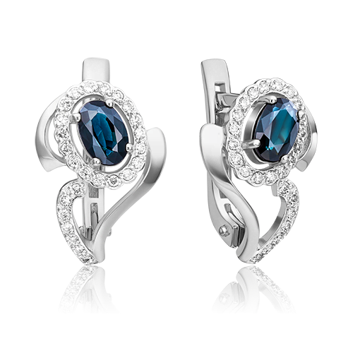 Серьги, белое золото, 585 проба, сапфир, бриллиант