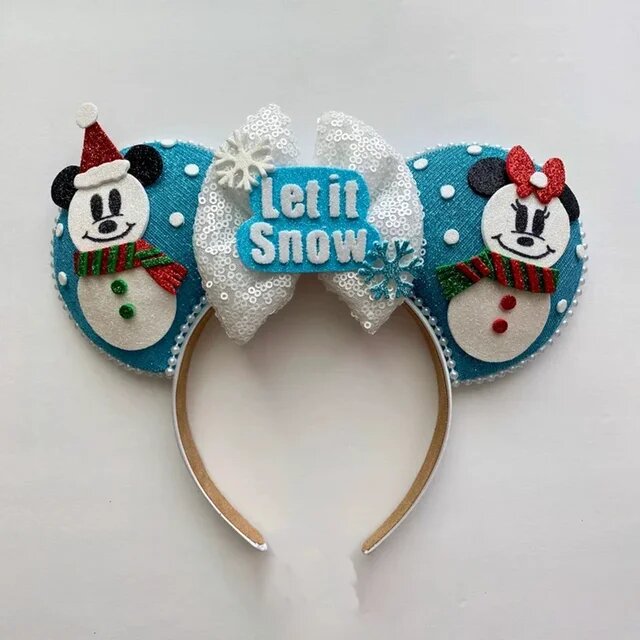 Повязка на голову Disney с белыми жемчужинами и ушками Микки Мауса, женское красочное украшение для волос из мягкого хлопка с бантиком, повязка на голову для девочки с Минни Маус, детский подарок.