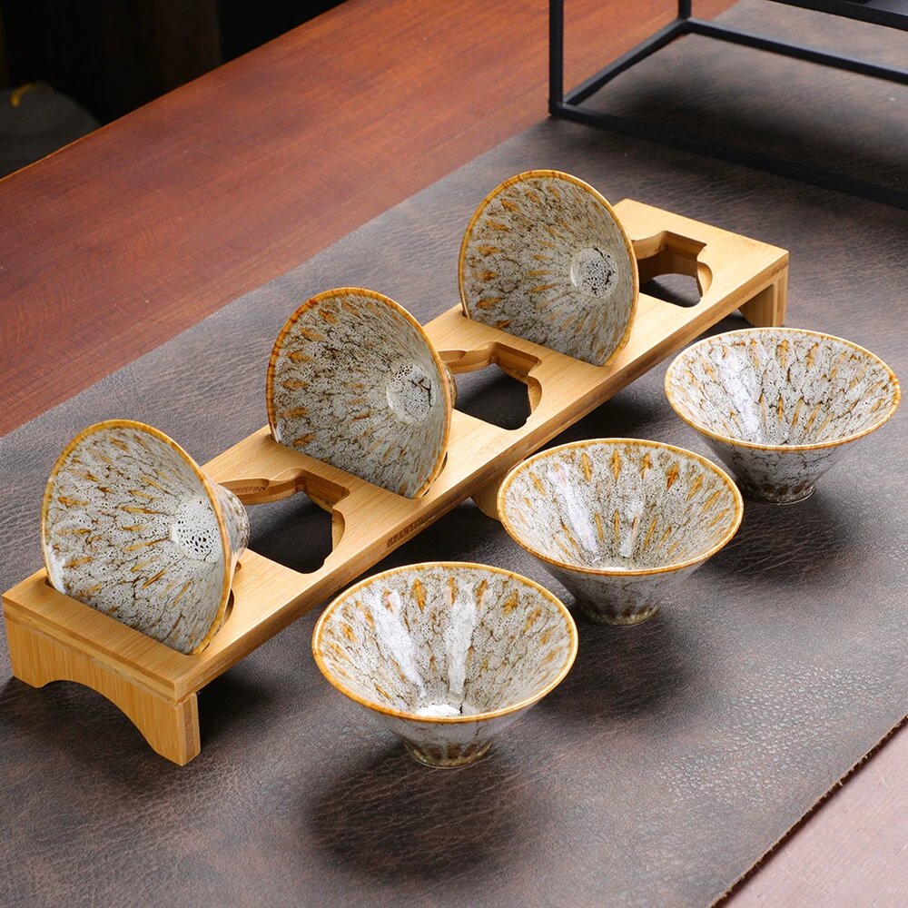 Элитные шестикрасочные конические чайные чашки, набор из 6 штук, керамический чайный сервиз кунг-фу, чайные чашки,