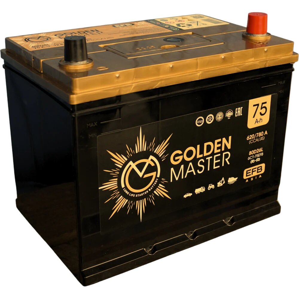 АКБ GOLDEN MASTER EFB ASIA 6СТ-75 (R)-(0) 620А 260x175x225 мм 4657819154910