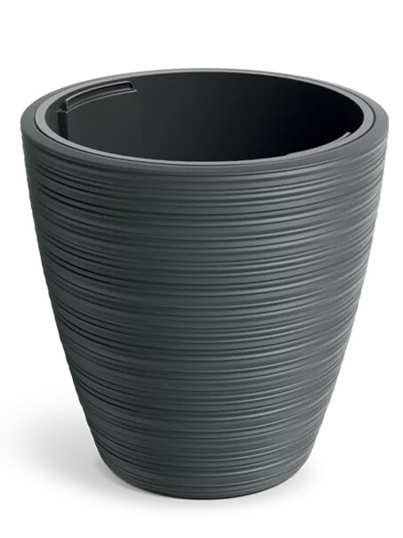 Кашпо для цветов круглое со вставкой Prosperplast VENA, диаметр 39 см, высота 40 см, 33 л, темно-серый