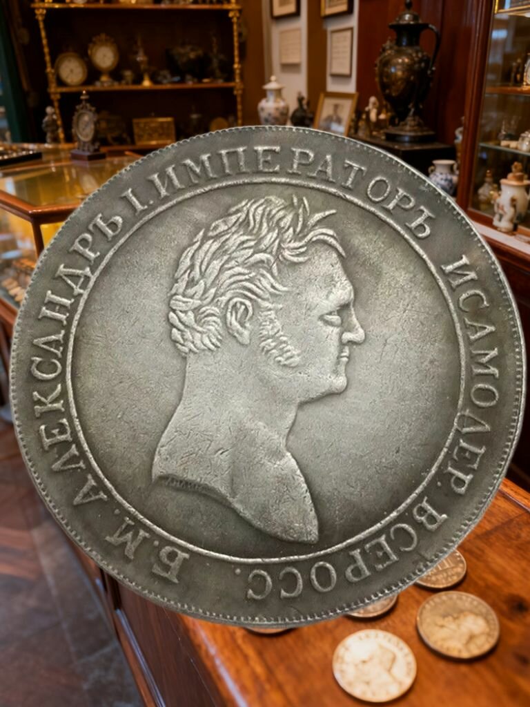 Это серебряная монета Российской империи с портретом Александра I. Б. М. Император Александр I и Самодержец Всероссийский