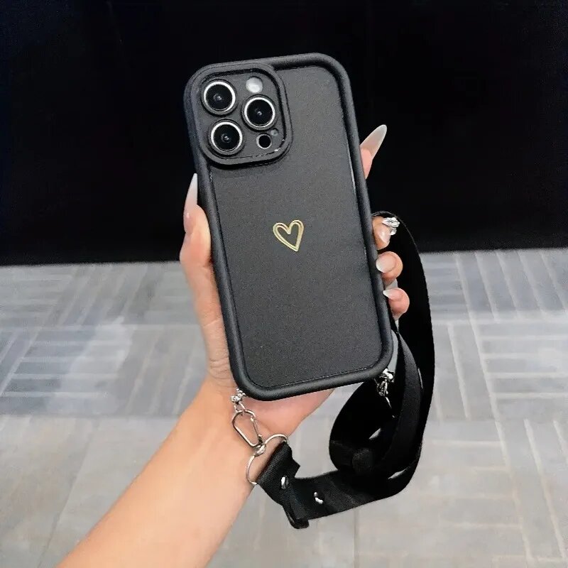 Роскошный чехол для телефона с золотым сердечком для iPhone 17, Air 16, 14, Айфон XS макс, Черный, 3