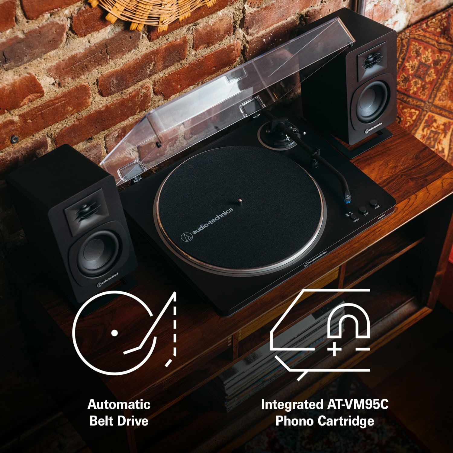 Проигрыватель виниловых дисков Audio-Technica AT-LP70X-BG, встроенный фонокорректор, ременной привод, черный/серый