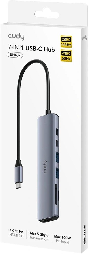 Cudy UH407 Концентратор USB-C 7 в 1 с поддержкой HDMI 4K и слотами для карт памяти SD и TF
