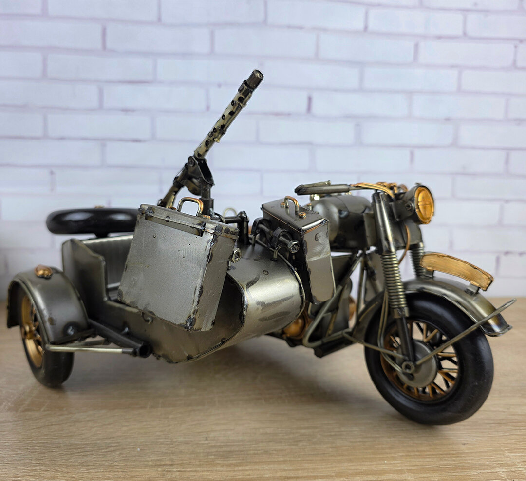 Коллекционная модель военного мотоцикла с коляской 36x17x24 Металл