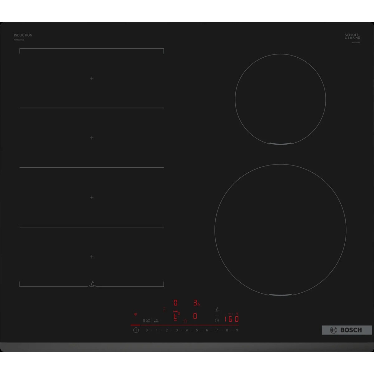 Встраиваемая варочная поверхность Bosch PIX631HC1E индукционная, 7400 Вт, 4 конфорки черный