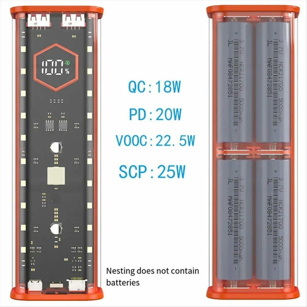 21700 Ящик Для Хранения Аккумуляторов С 4 Слотами DIY Power Bank Box Оранжевый
