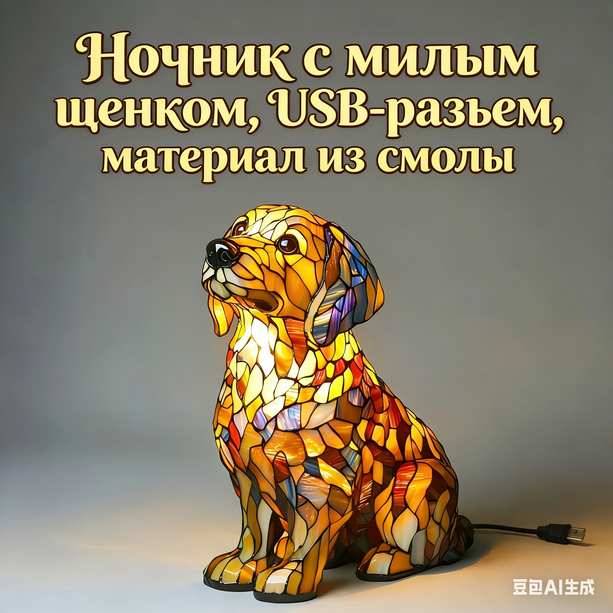 Ночник "Милый щенок", полимерный материал, питание от USB, декоративные украшения