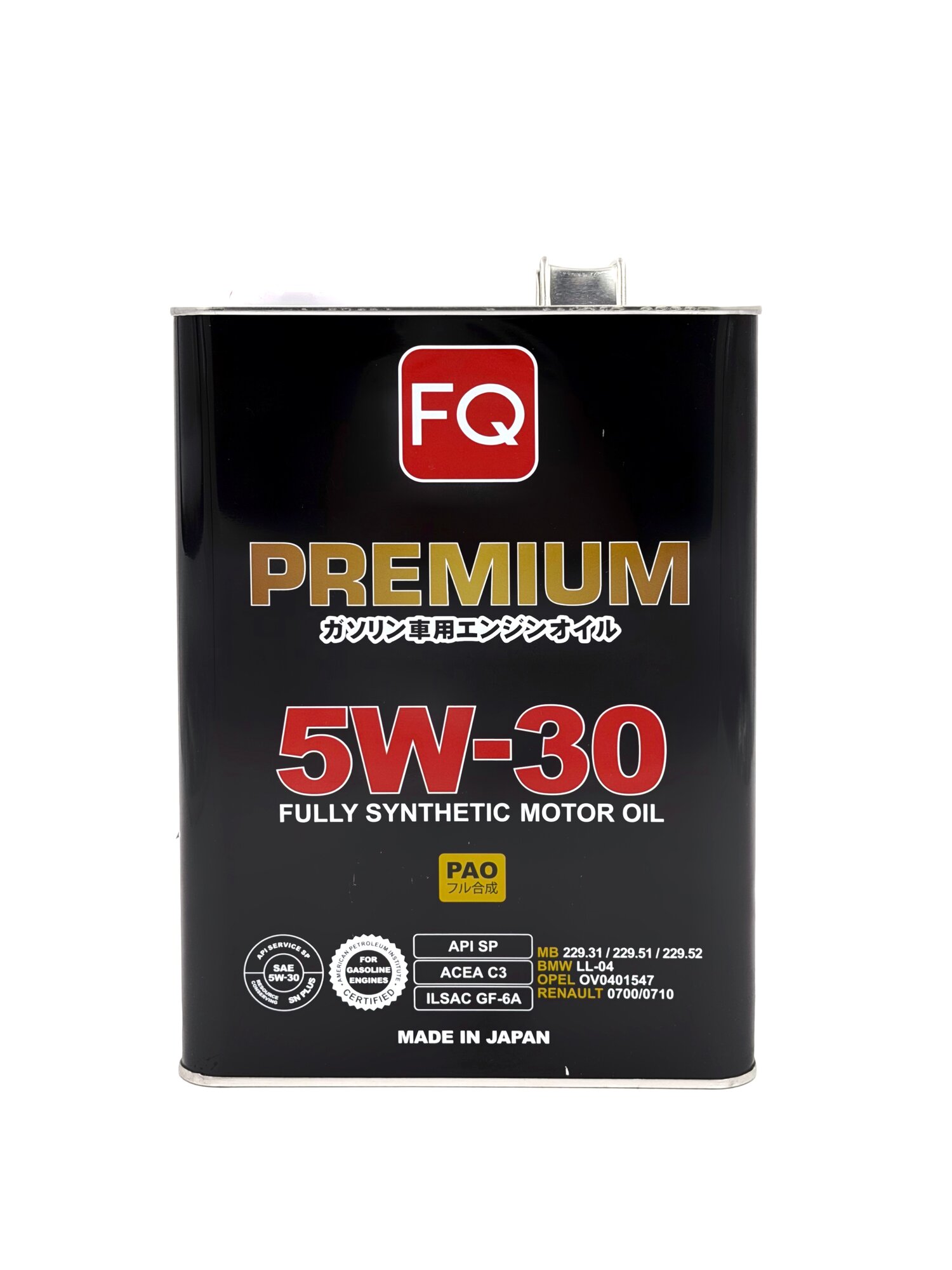 Масло моторное FQ Premium 5W-30 полностью синтетическое (PAO), 4 литра