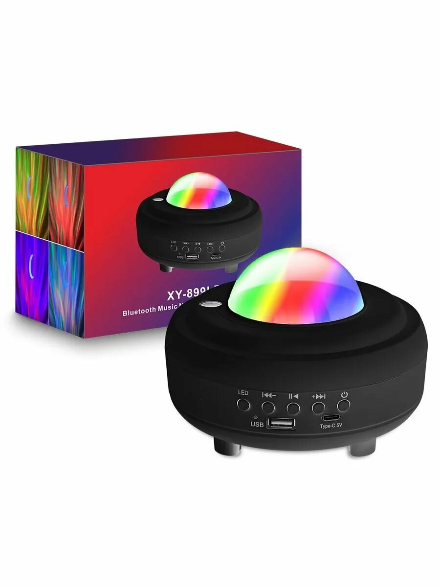 Ночник-проектор звездное небо с Bluetooth динамиком пультом ДУ и музыкой, черный