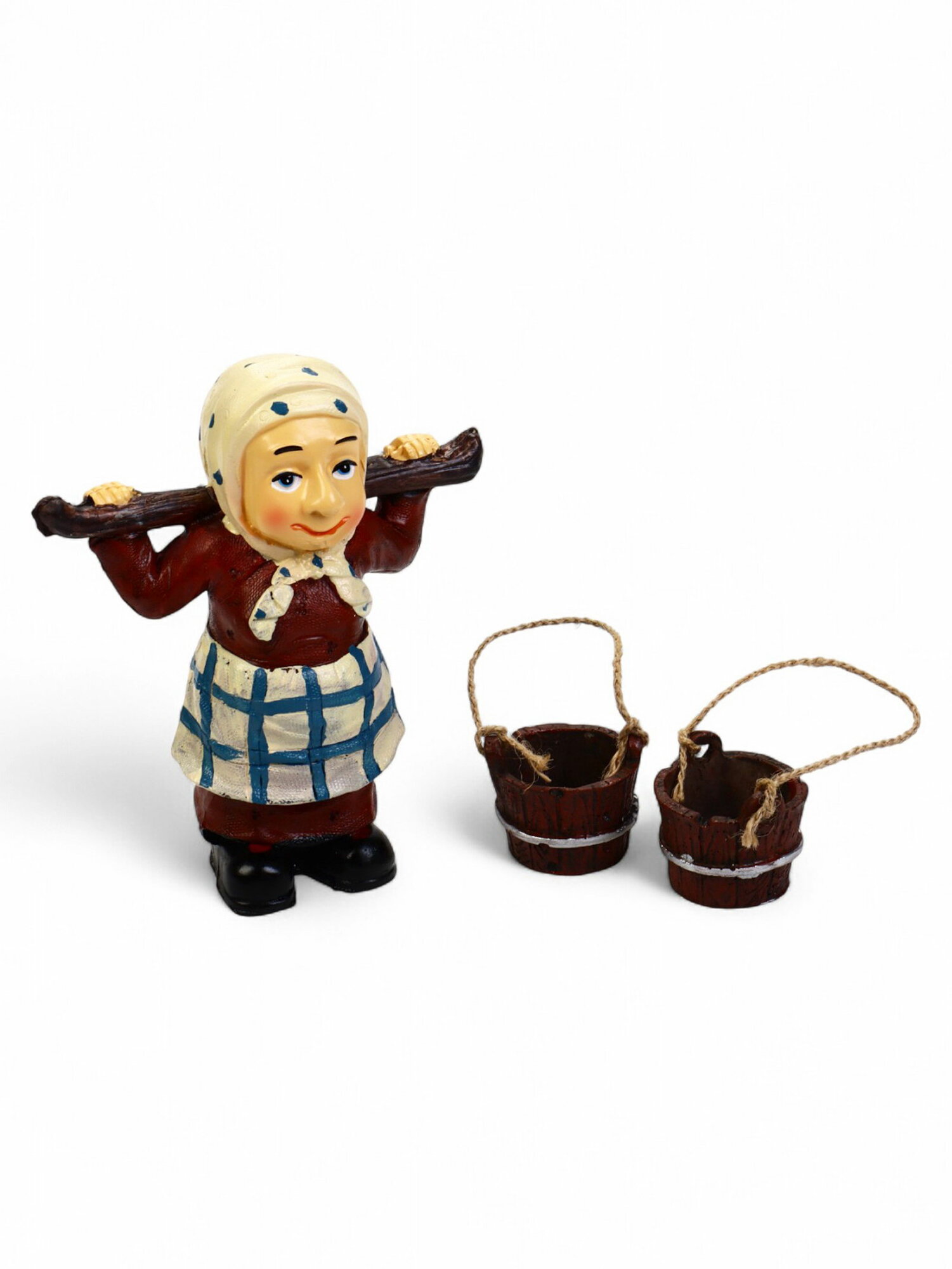 Садовая фигура из полистоуна "Бабушка с ведрами", 20x7x19 см