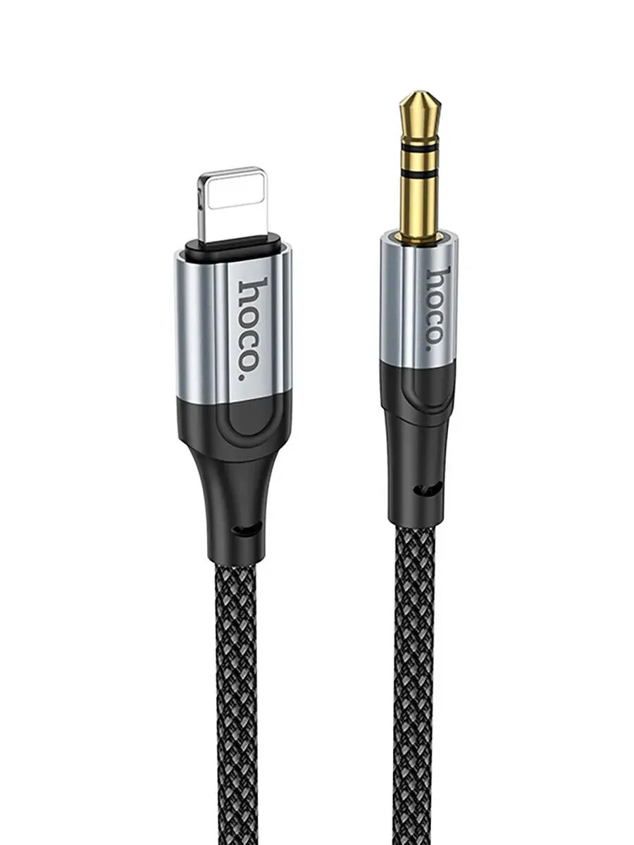 Аудио-переходник Hoco UPA26 Lightning to 3.5мм Jack AUX, 1 метр, черный / кабель аудио-конвертер на наушники для iPhone / провод аукс в машину